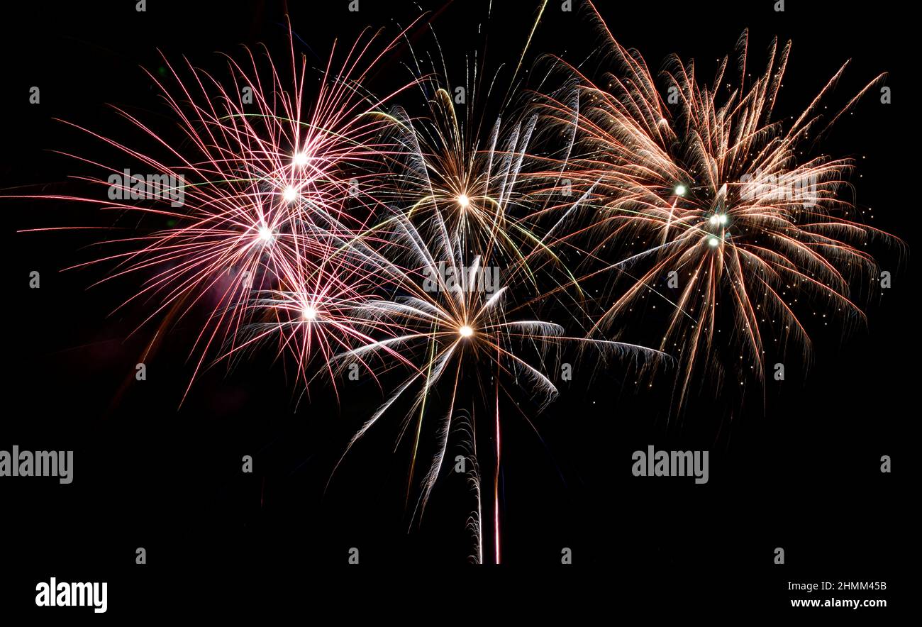 Real fireworks in night sky hi-res stock photography and images - Alamy