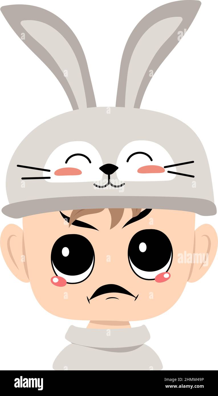 Boy with big eyes and angry emotions, grumpy face, furious eyes in ...