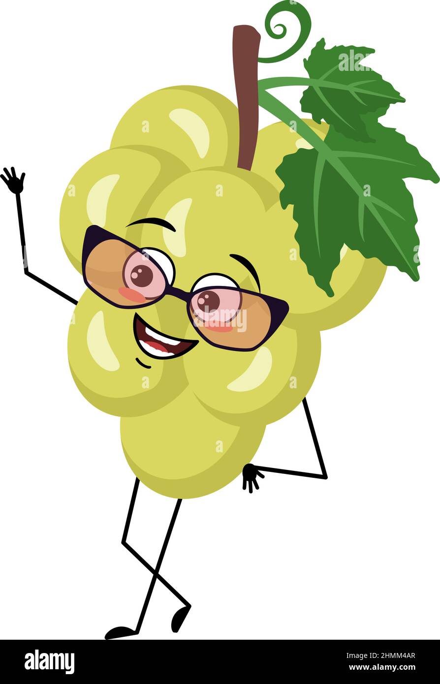 Grape character with happy emotion, joyful face, smile eyes, arms and ...