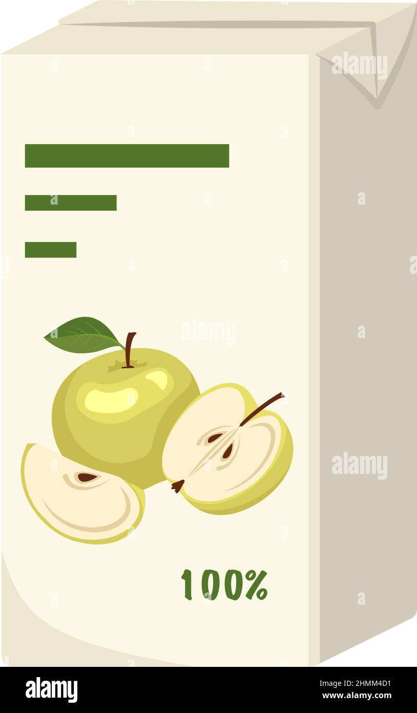 Square pack of apple juice. Sweet healthy fruit drink, tasty liquid ...