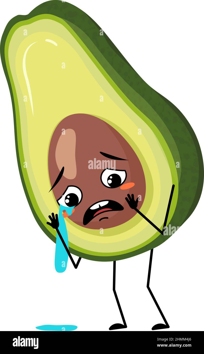 Avocado character with crying and tears emotion, sad face, depressive ...