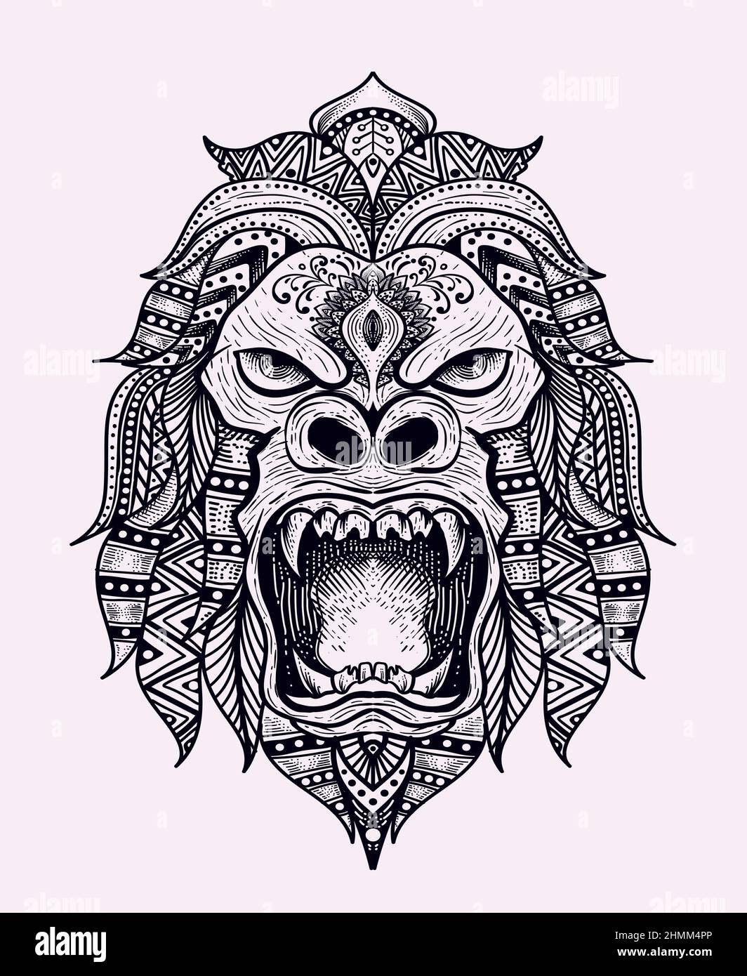 illustration gorilla head mandala ornament style Stock Vector Image ...