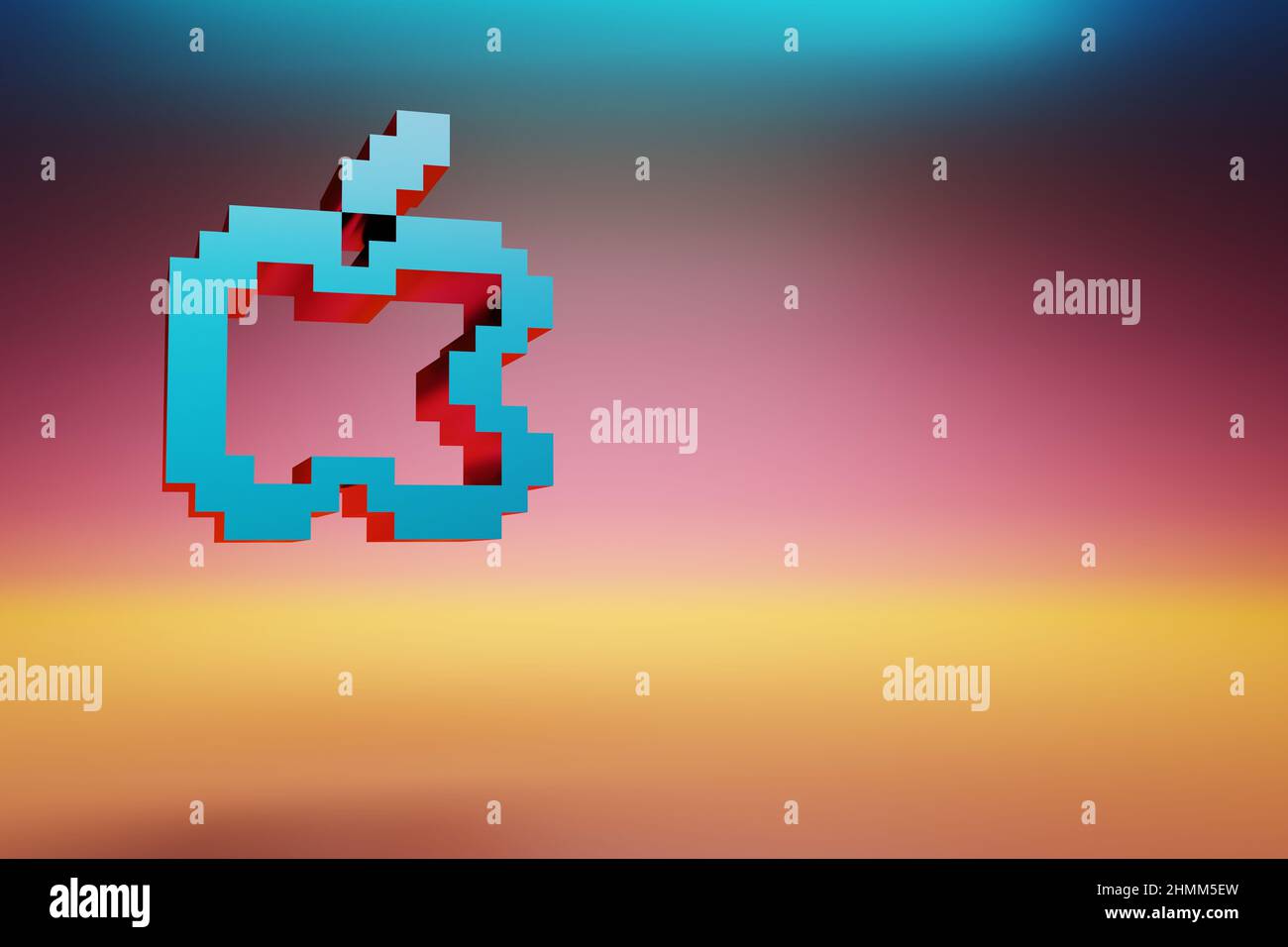 Pixel icon Apple. Beautiful Blue Apples icons symbol on multicolor ...