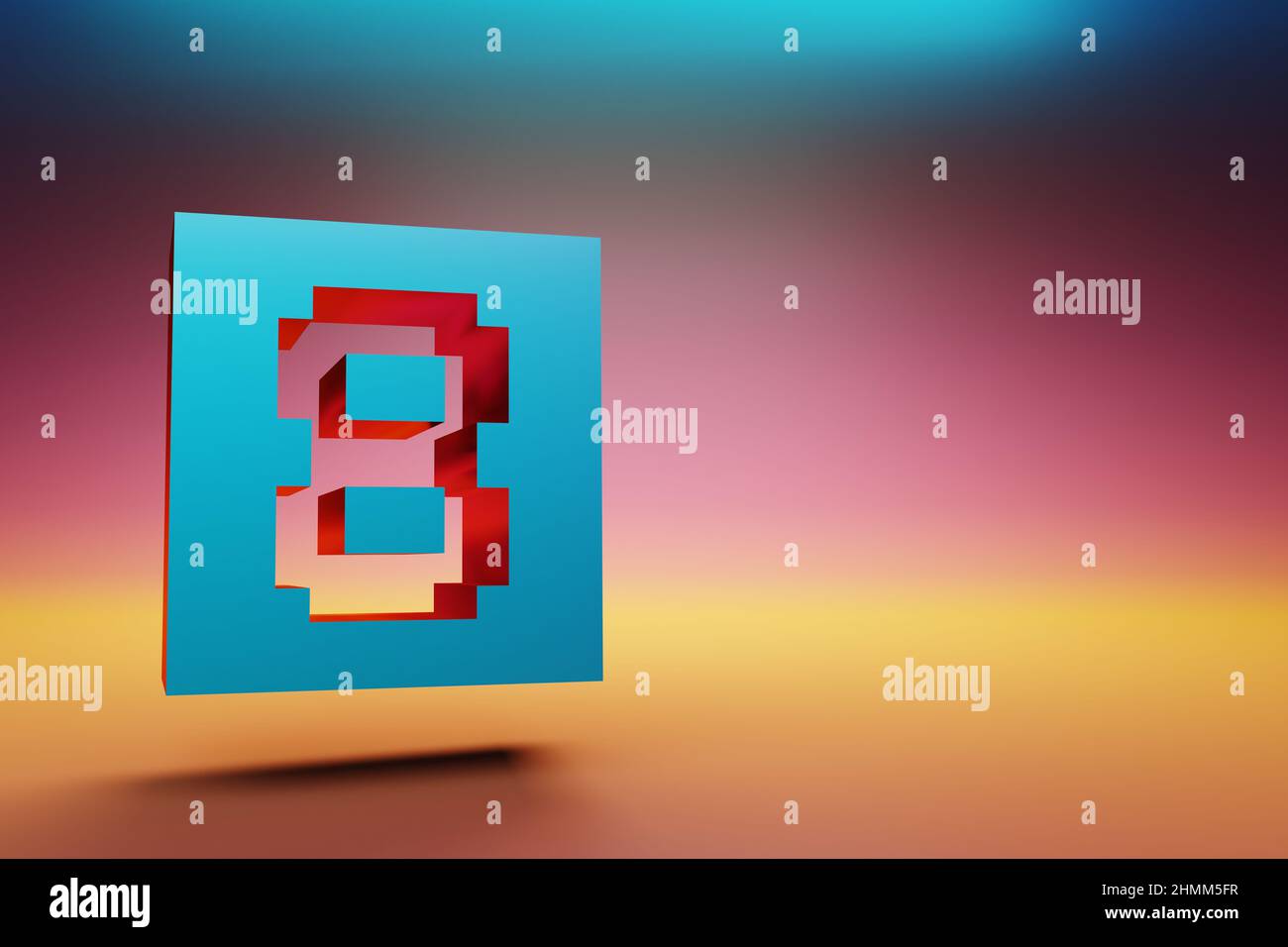 Pixel number 8. Beautiful Blue Eight icons symbol on multicolor bright ...