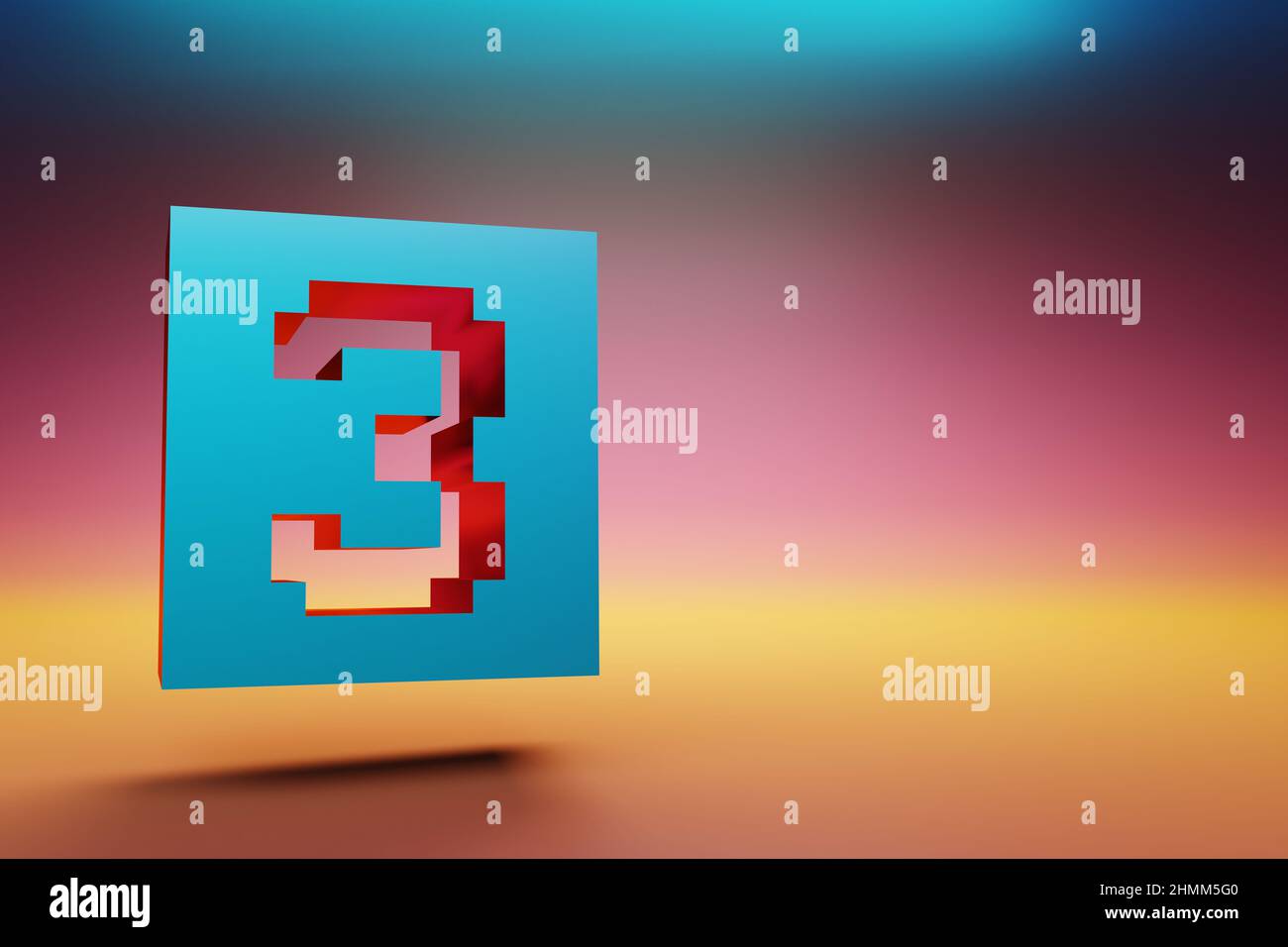 Pixel number 3. Beautiful Blue Three icons symbol on multicolor bright ...