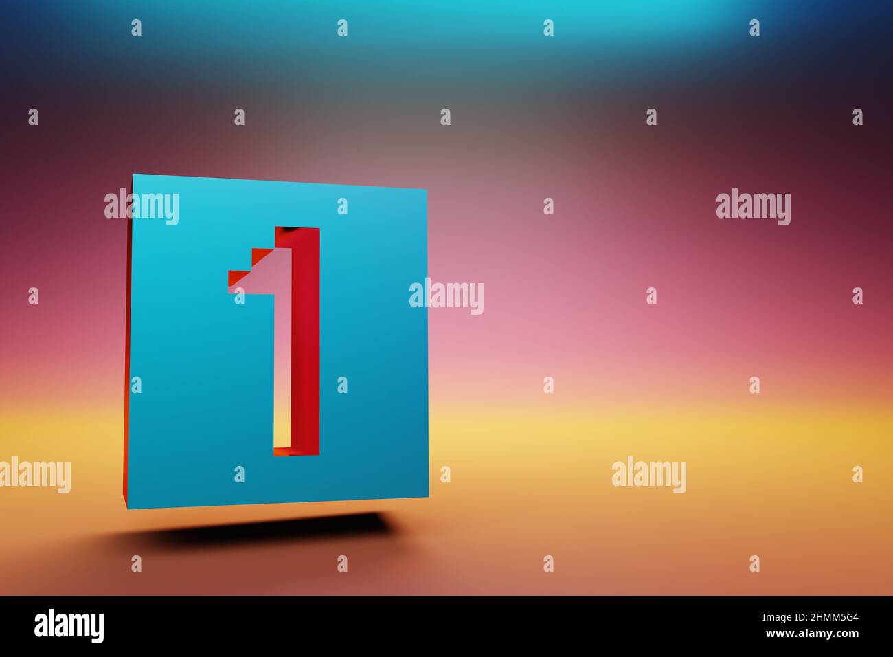 Pixel number 1. Beautiful Blue One icons symbol on multicolor bright ...