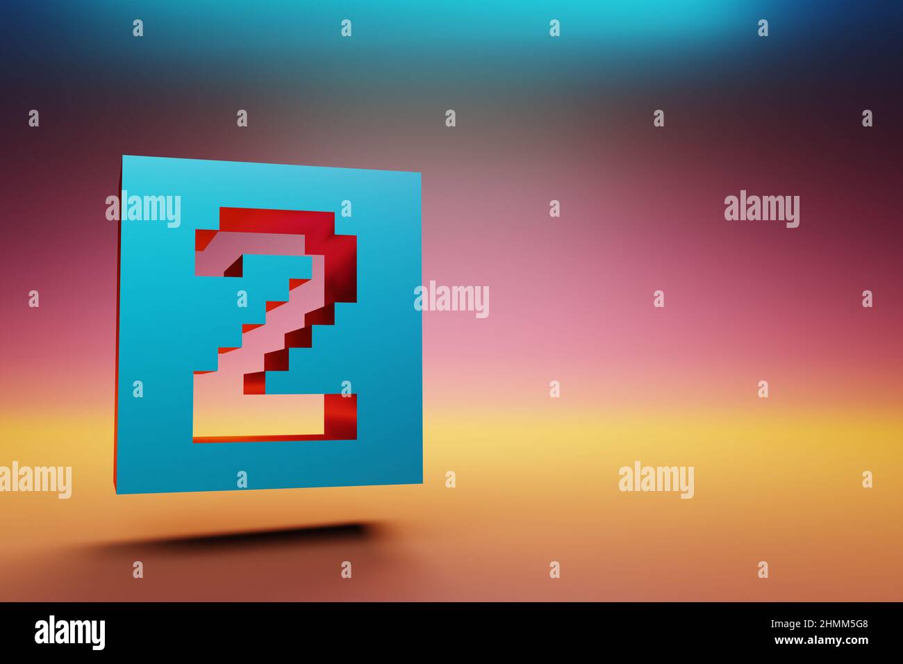 Pixel number 2. Beautiful Blue Two icons symbol on multicolor bright ...