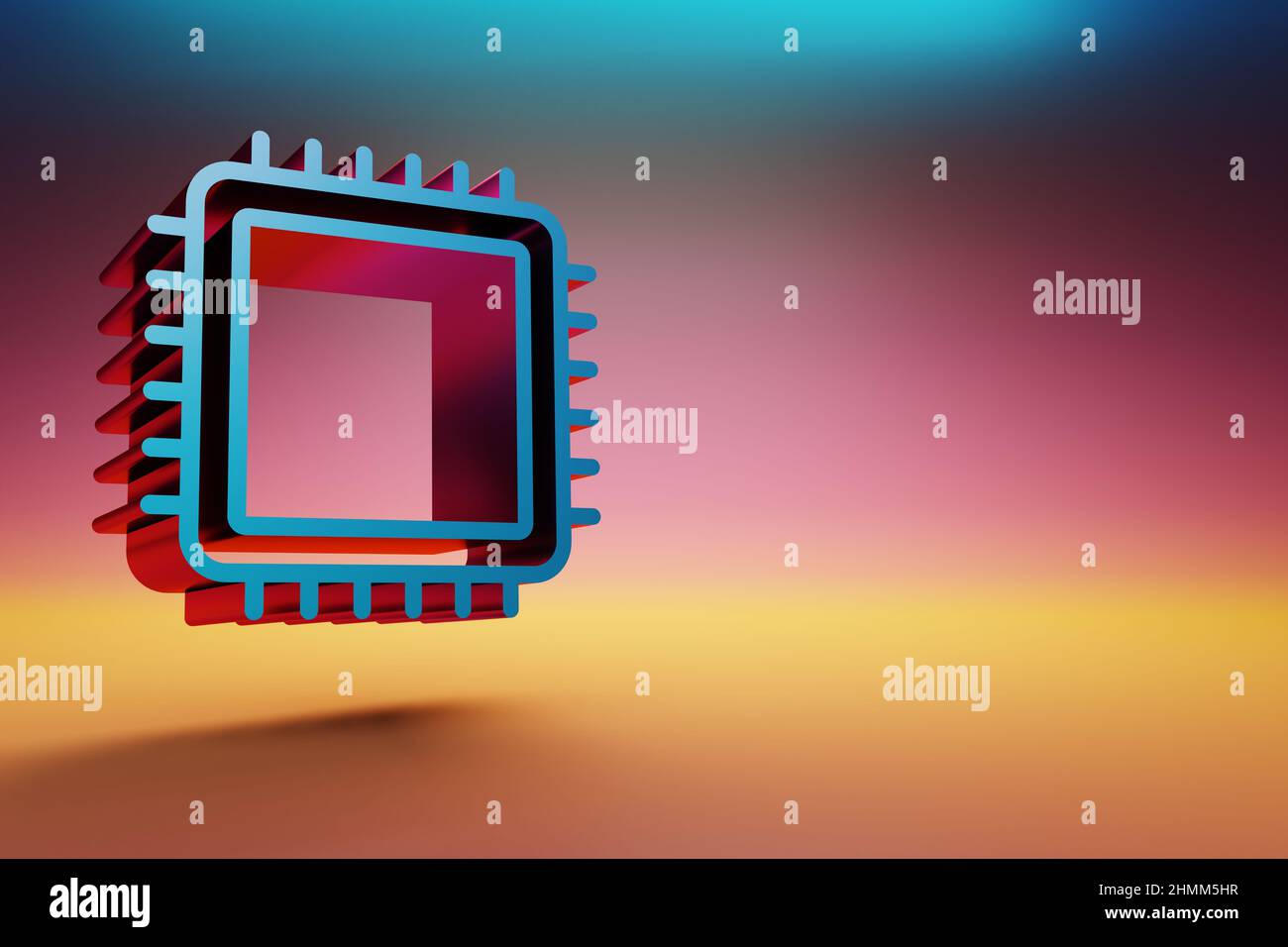 Beautiful Blue CPU icons symbol on multicolor bright background. 3d ...