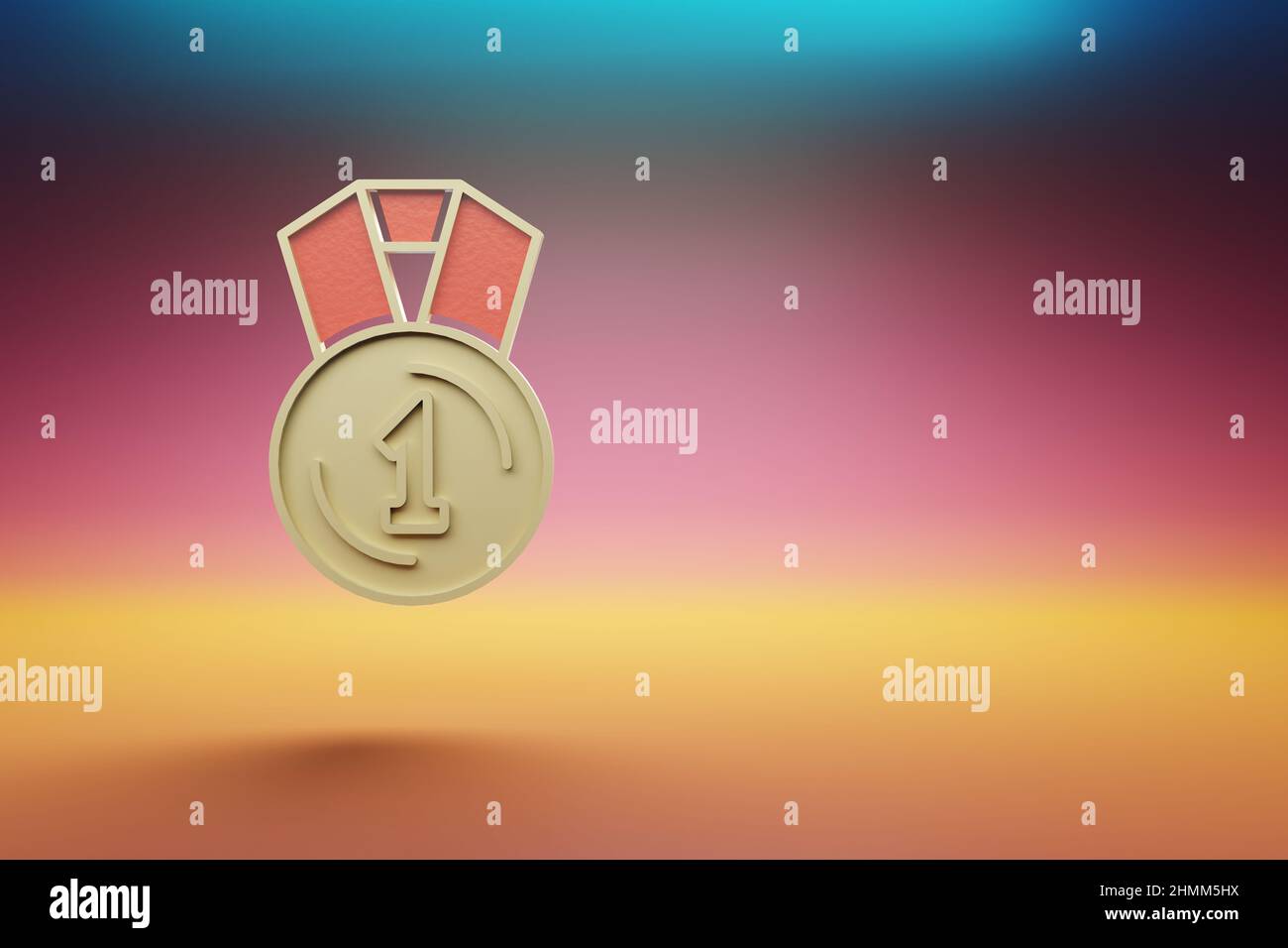 Beautiful golden medal 1 first symbol on multicolor bright background ...