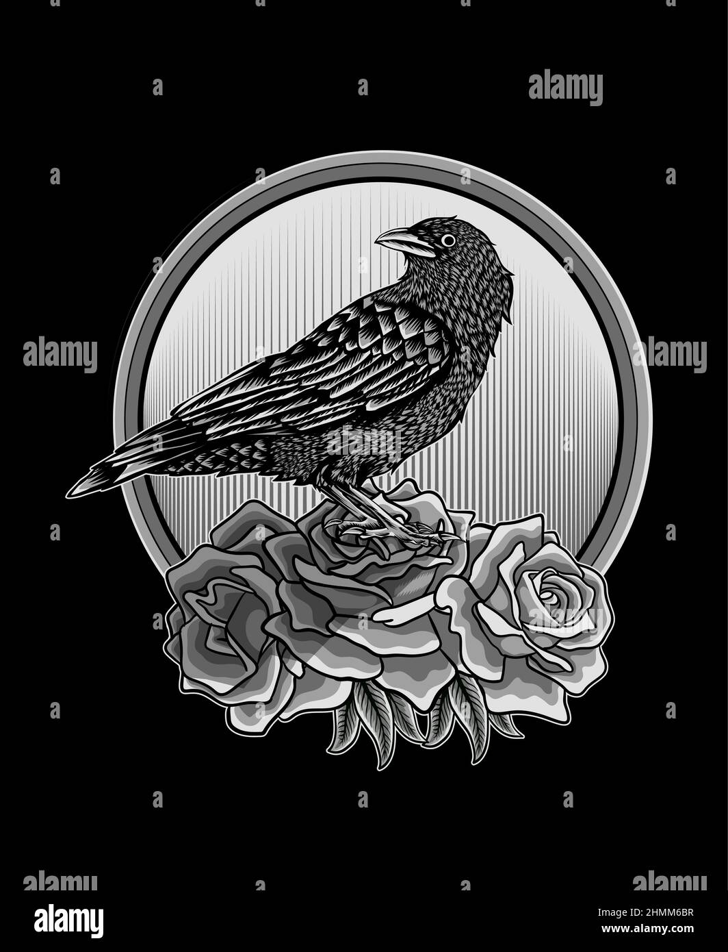 illustration crow bird with rose flower Stock Photo - Alamy