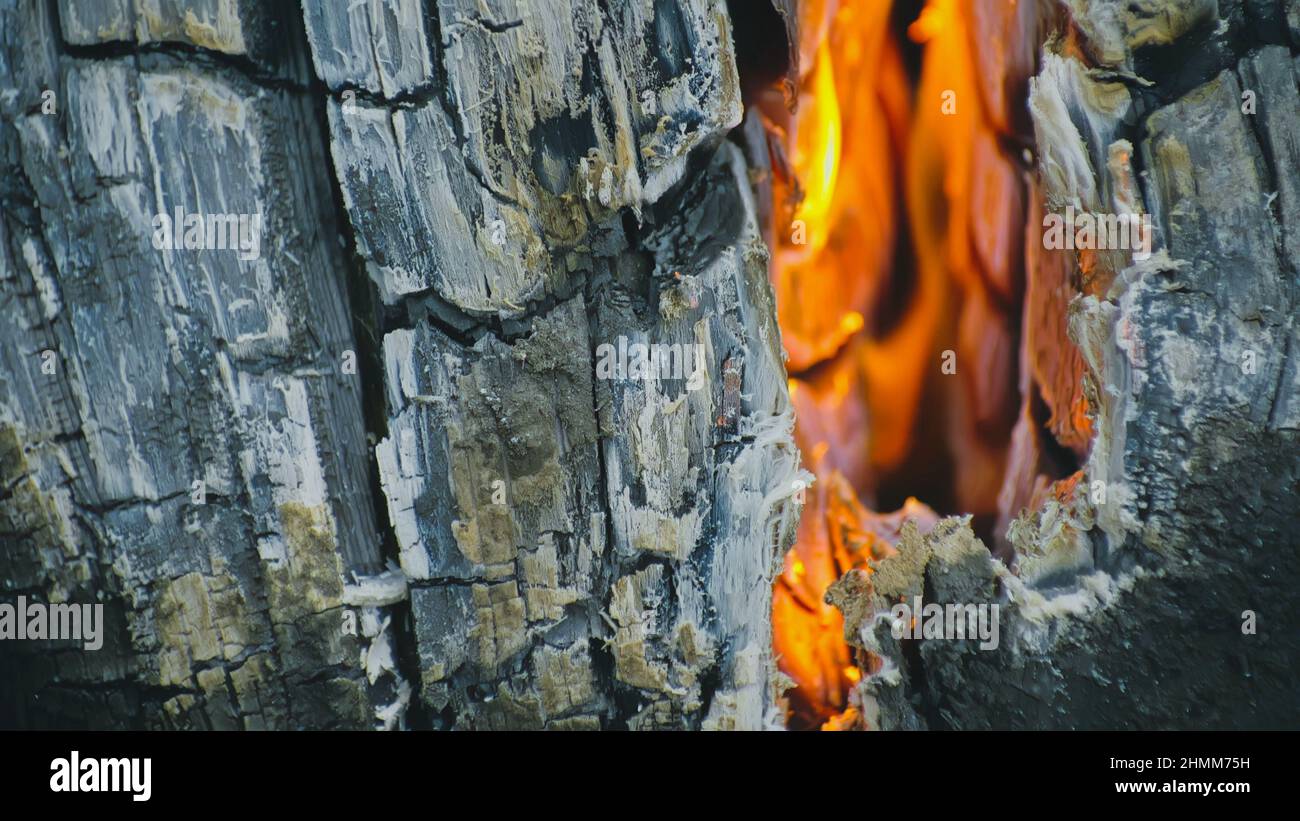The fire in holes with wood. The bonfire crack chink in Swedish or ...