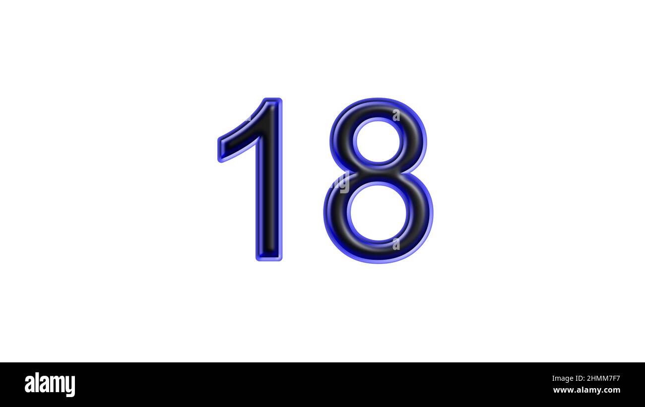blue 18 number 3d effect white background Stock Photo - Alamy