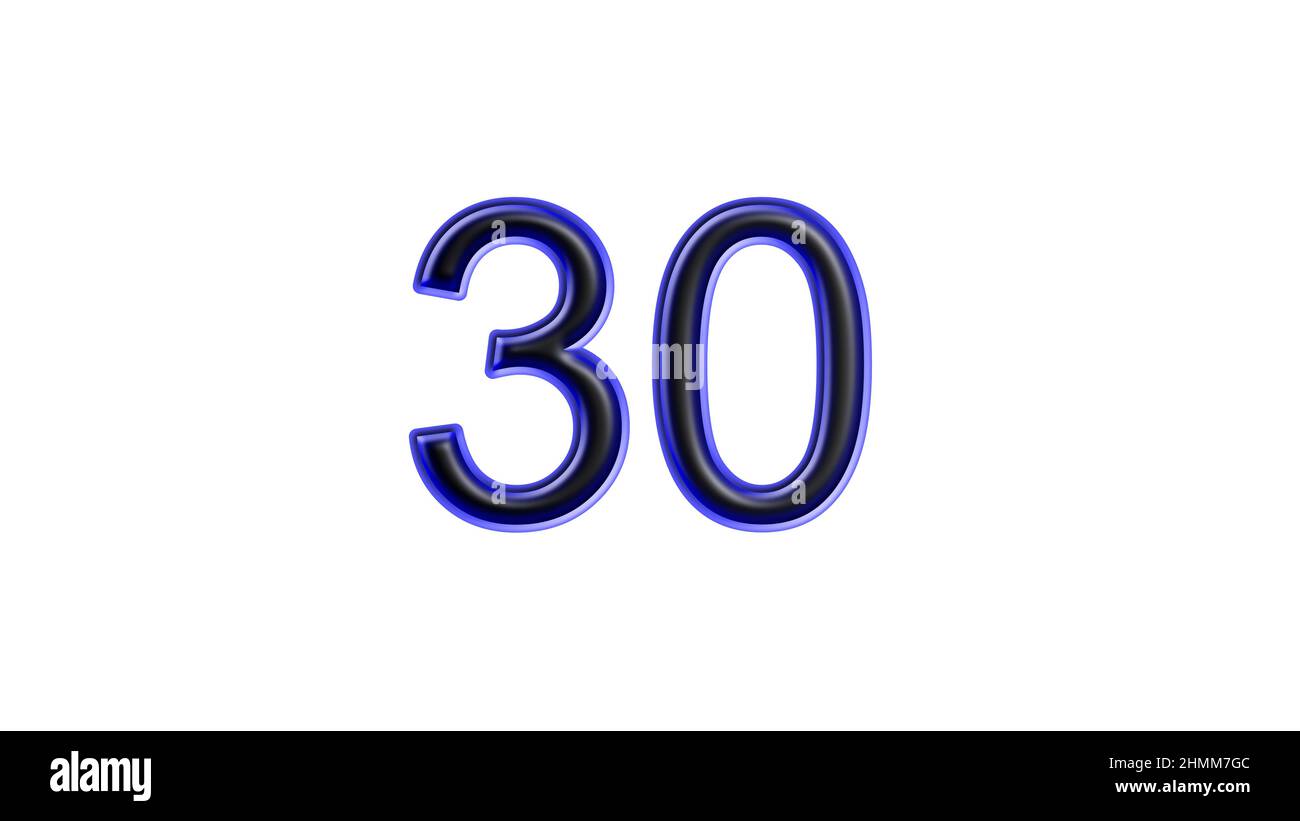 blue 30 number 3d effect white background Stock Photo - Alamy