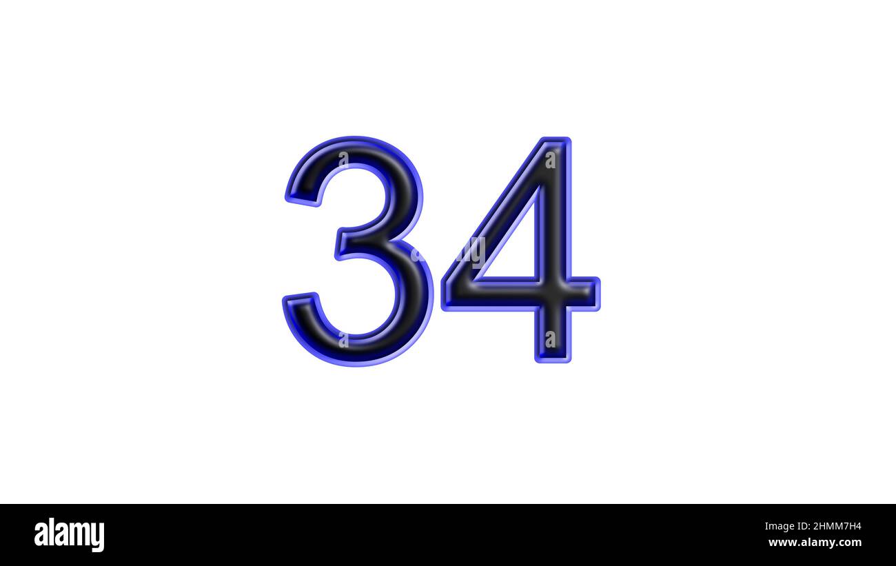 blue 34 number 3d effect white background Stock Photo - Alamy