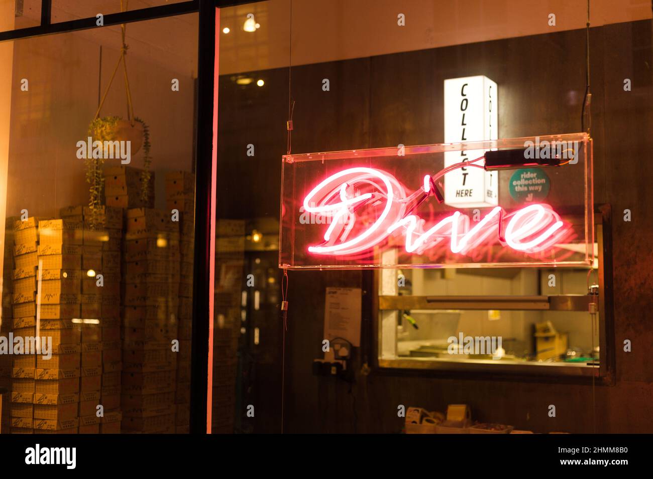 Neon Lighting ' Dive' in city centre diner window Stock Photo - Alamy