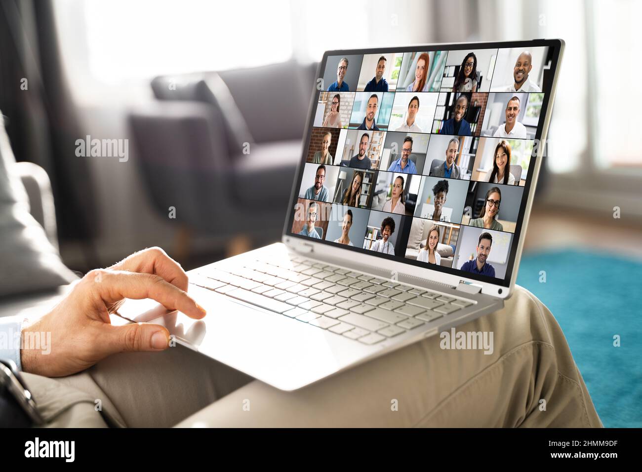 Virtual Online Video Conference Webinar Call On Laptop Computer Stock ...