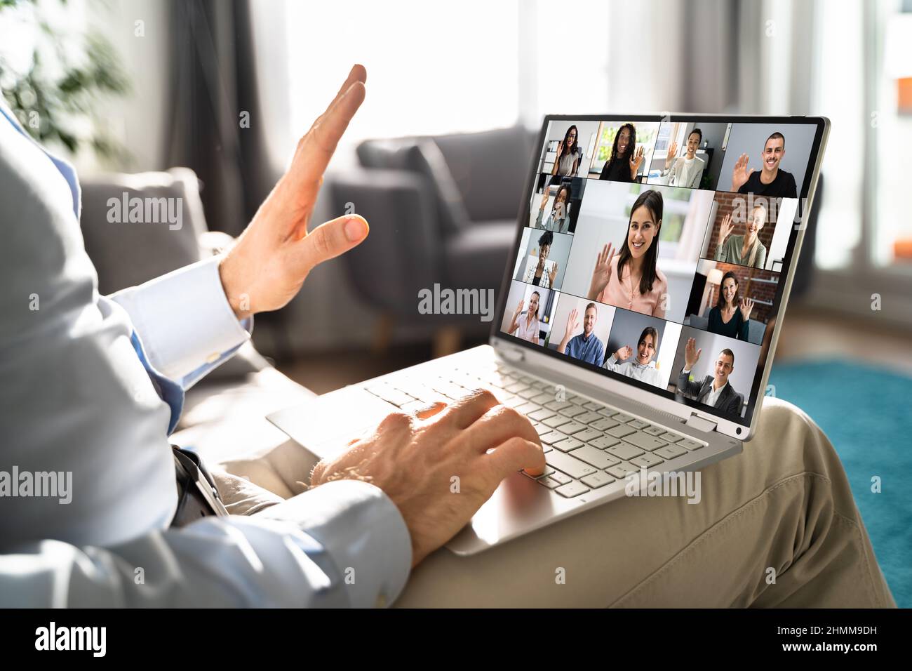 Virtual Online Video Conference Webinar Call On Laptop Computer Stock ...