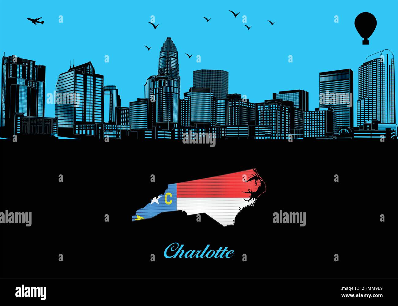 Charlotte city skyline silhouette - illustration, Town in blue ...