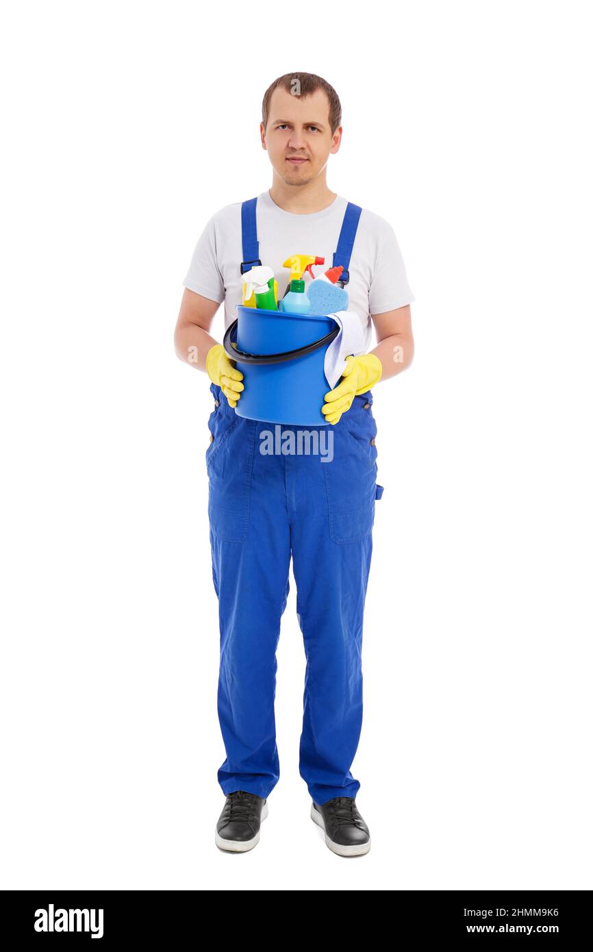 professional cleaning service concept - full length portrait of male ...