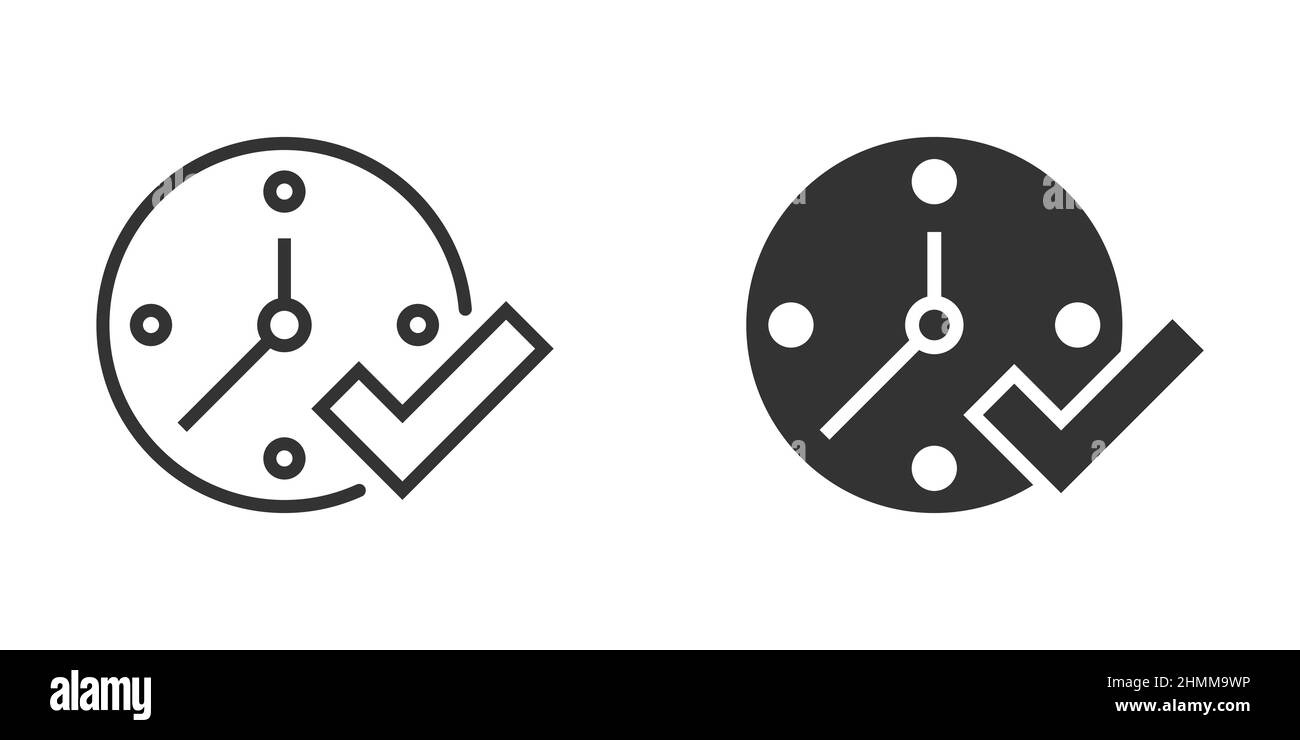 Clock check mark icon in flat style. Timer approval vector illustration ...