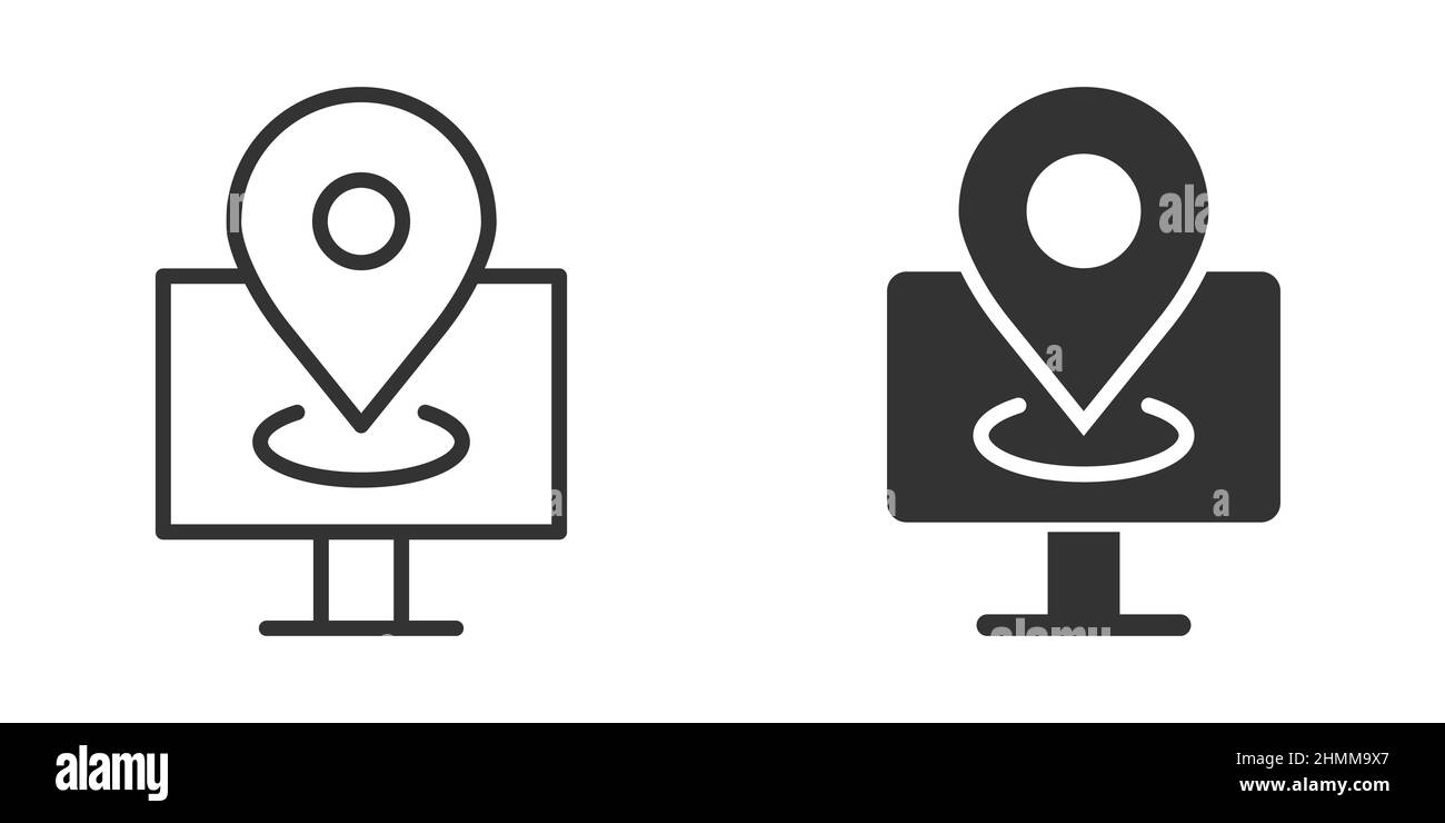 Computer navigation icon in flat style. Monitor pin gps vector ...