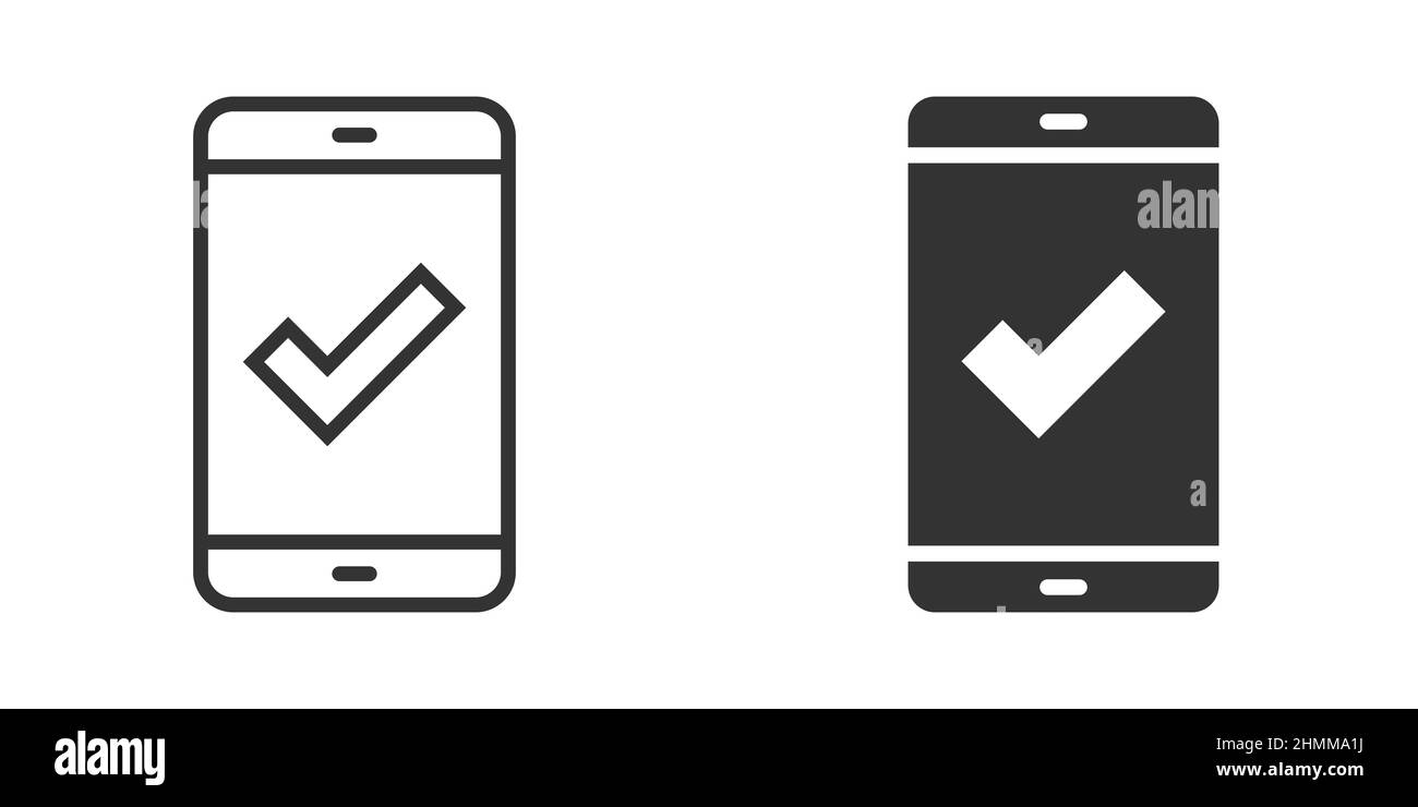 Phone check mark icon in flat style. Smartphone approval vector ...