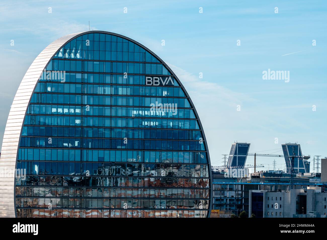 Madrid, Spain - June 19, 2021: City BBVA. Headquarters of BBVA bank in Las Tablas district. La ...