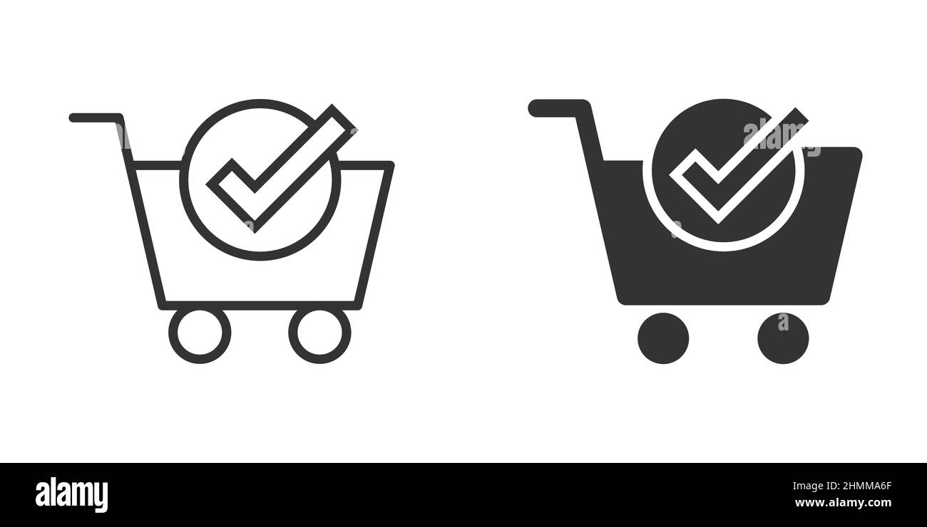 Shopping cart check mark icon in flat style. Buy approval vector ...