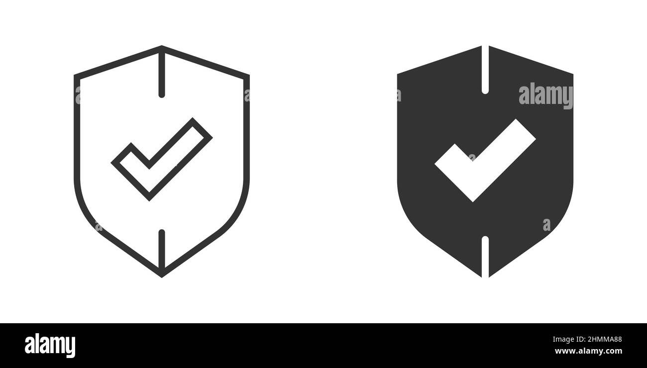 Shield with check mark icon in flat style. Protect vector illustration ...