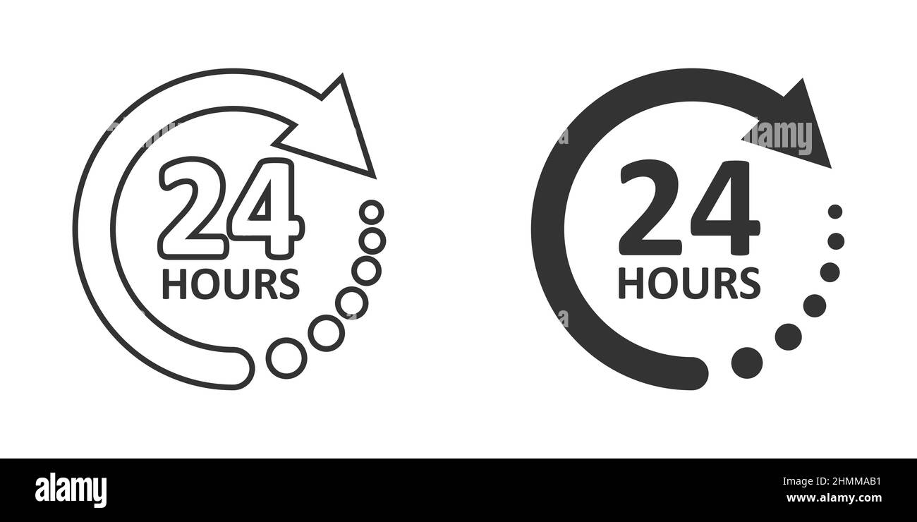 24 hours service icon in flat style. All day business and service ...