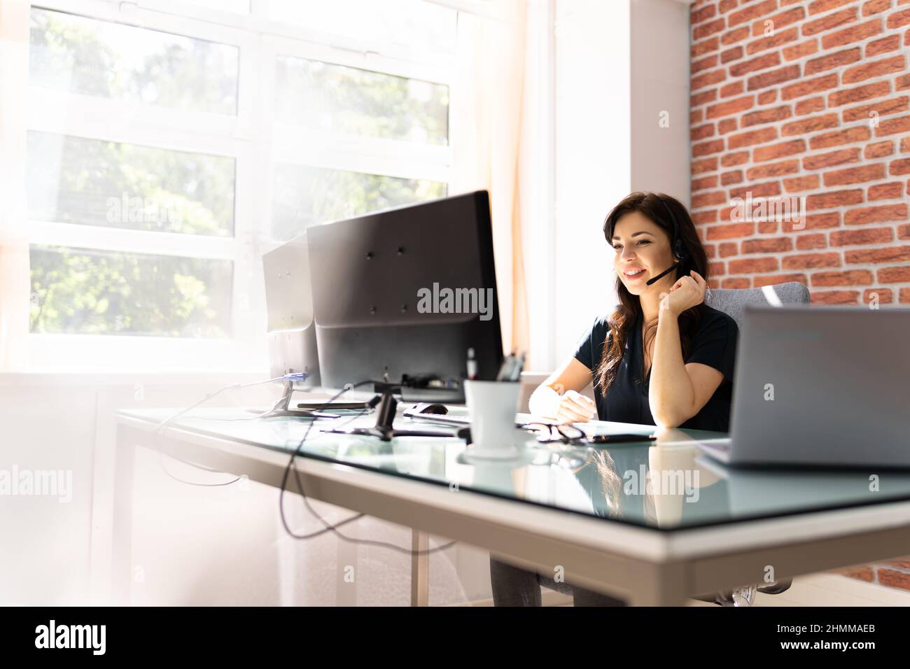 Online Virtual Training Conference Webinar. Woman Interview Stock Photo ...