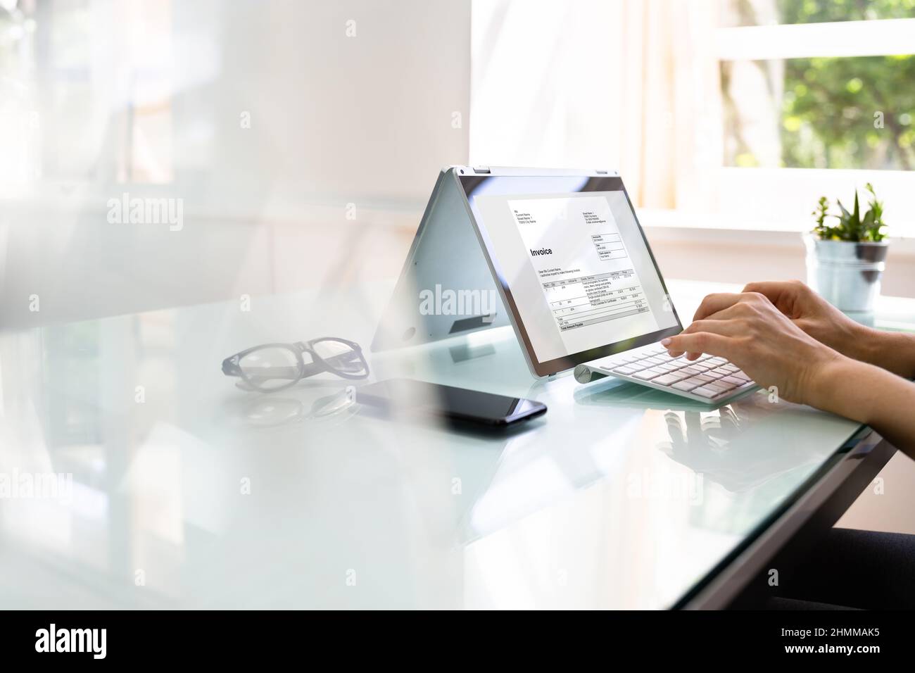 Digital Electronic Bill And Accountant E Invoice On Laptop Stock Photo ...