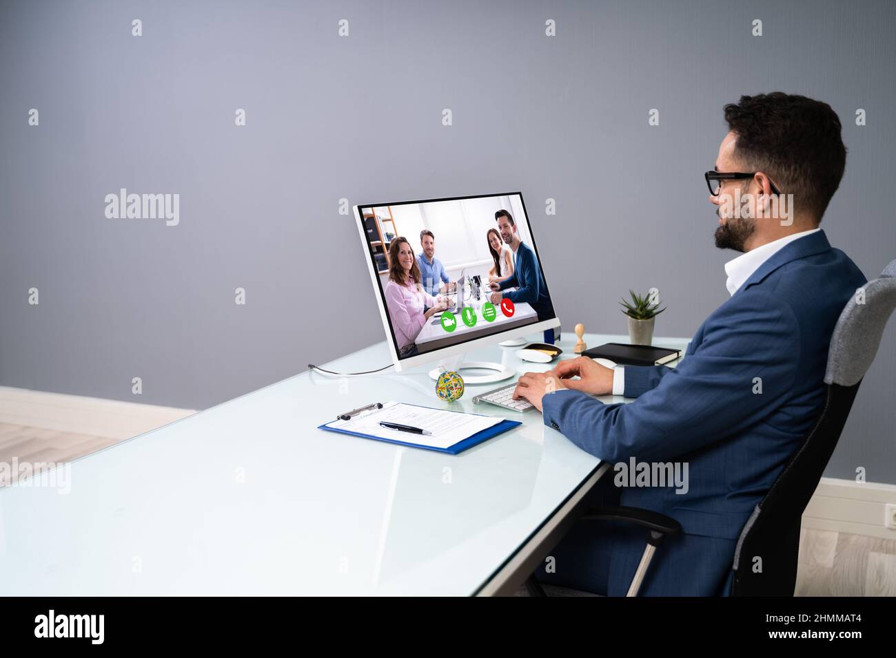 Webinar Video Conferencing On Laptop. Online Meeting Conference Stock ...