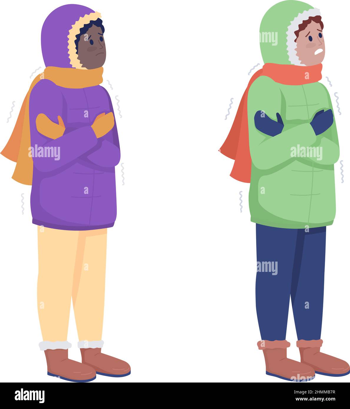 Kids shaking from cold semi flat color vector character set Stock ...