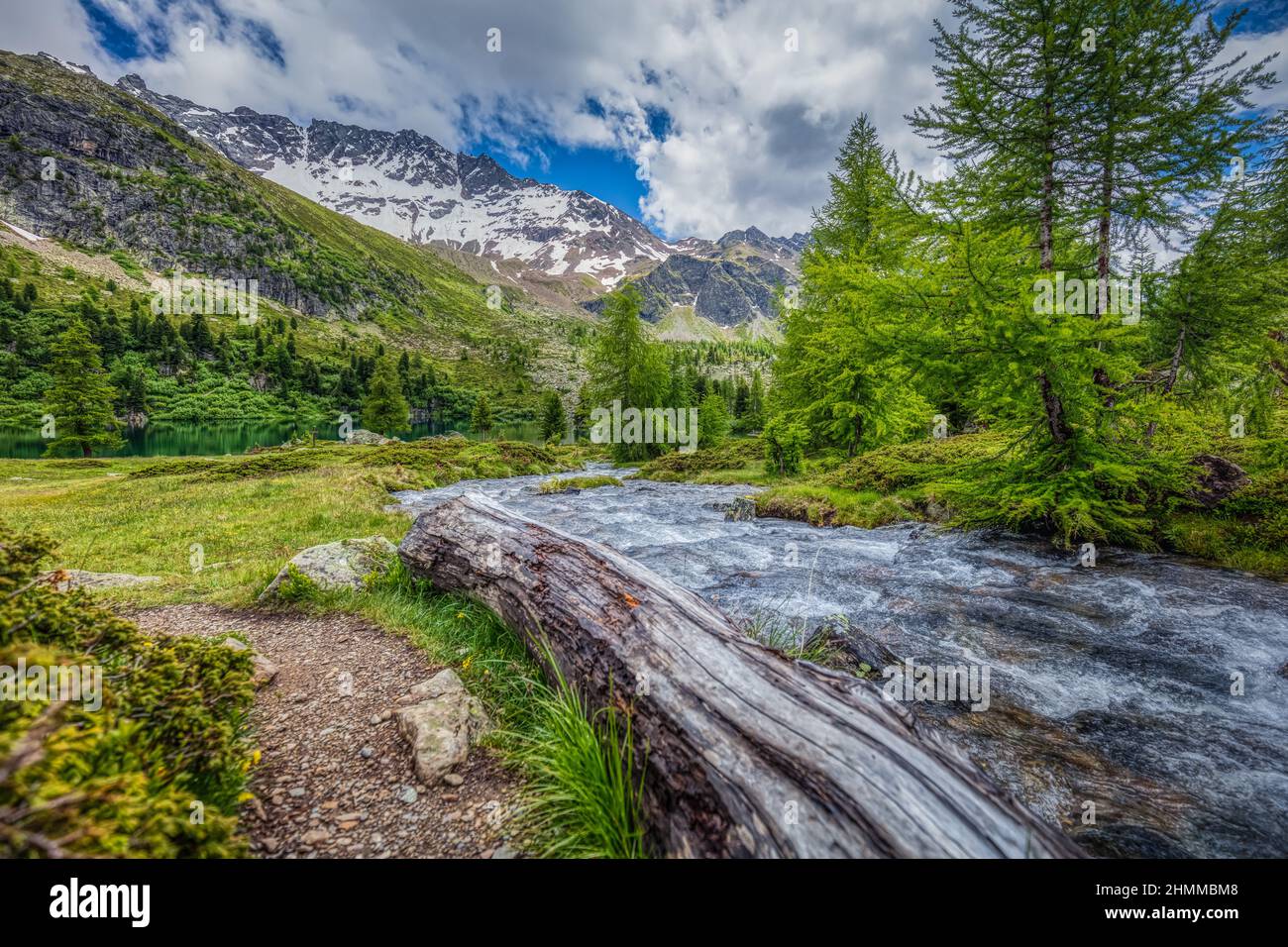 Stunning landscape with a river in the Val da Camp valley near ...