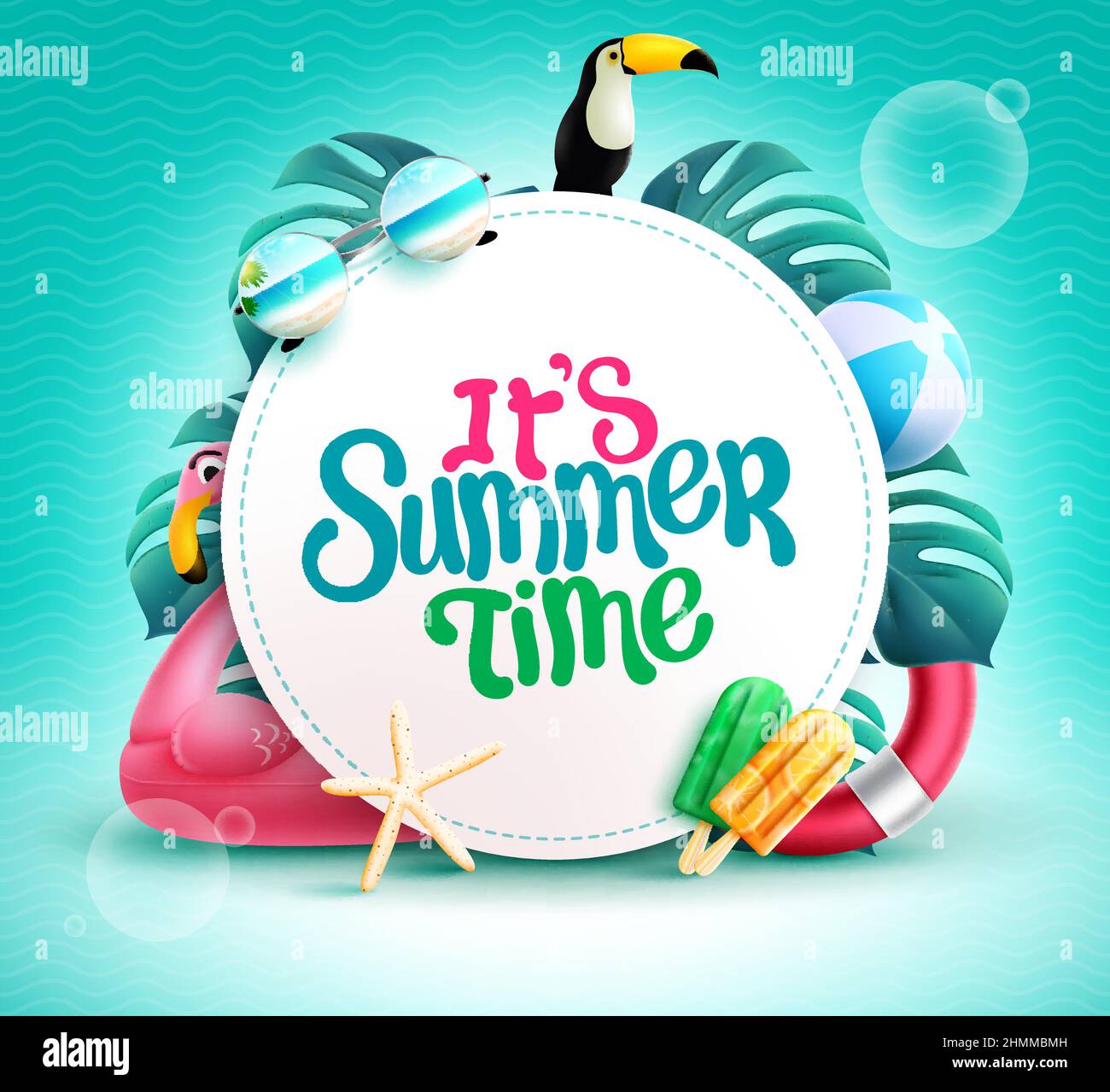 Summer time vector template design. It's summer time text with 3d ...