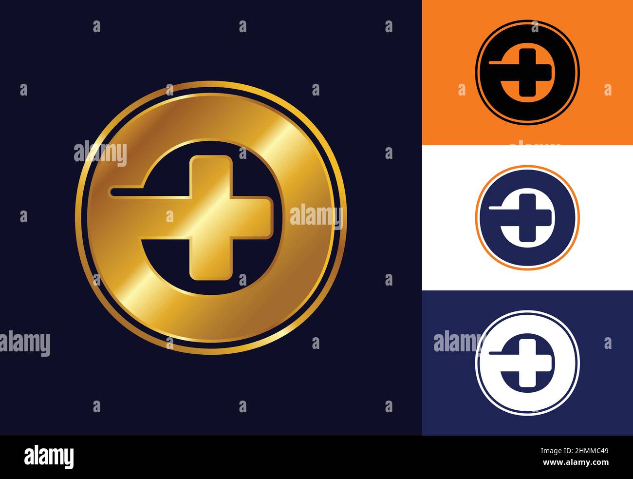 Initial O monogram with a plus sign. Logo for medical or health ...