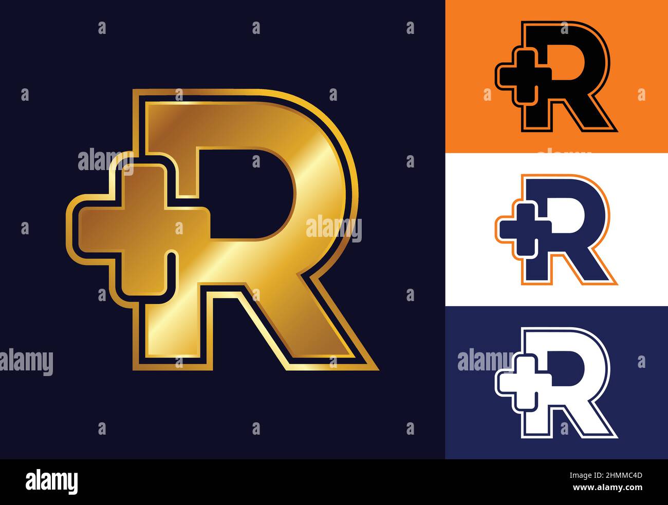 Initial R monogram with a plus sign. Logo for medical or health ...