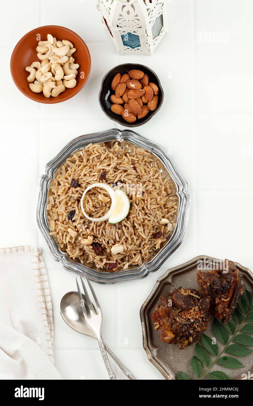 Arabic Traditional Rustic Rice Food Pilaf Cooked with Fried Ribs Meat ...