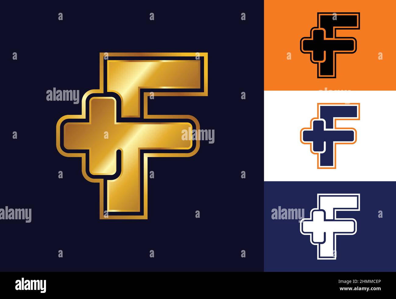 Initial F monogram with a plus sign. Logo for medical or health ...