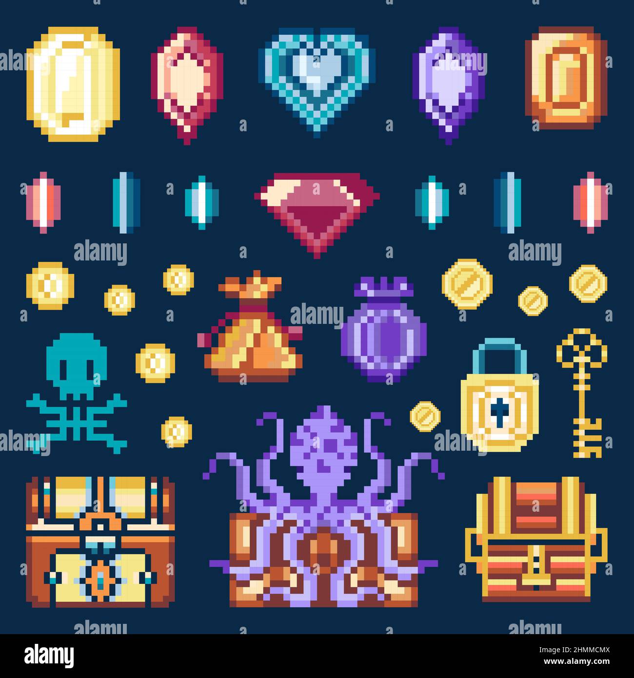 Pixel Arts Pirate Treasures Gems Game Assets Stock Vector Image & Art ...