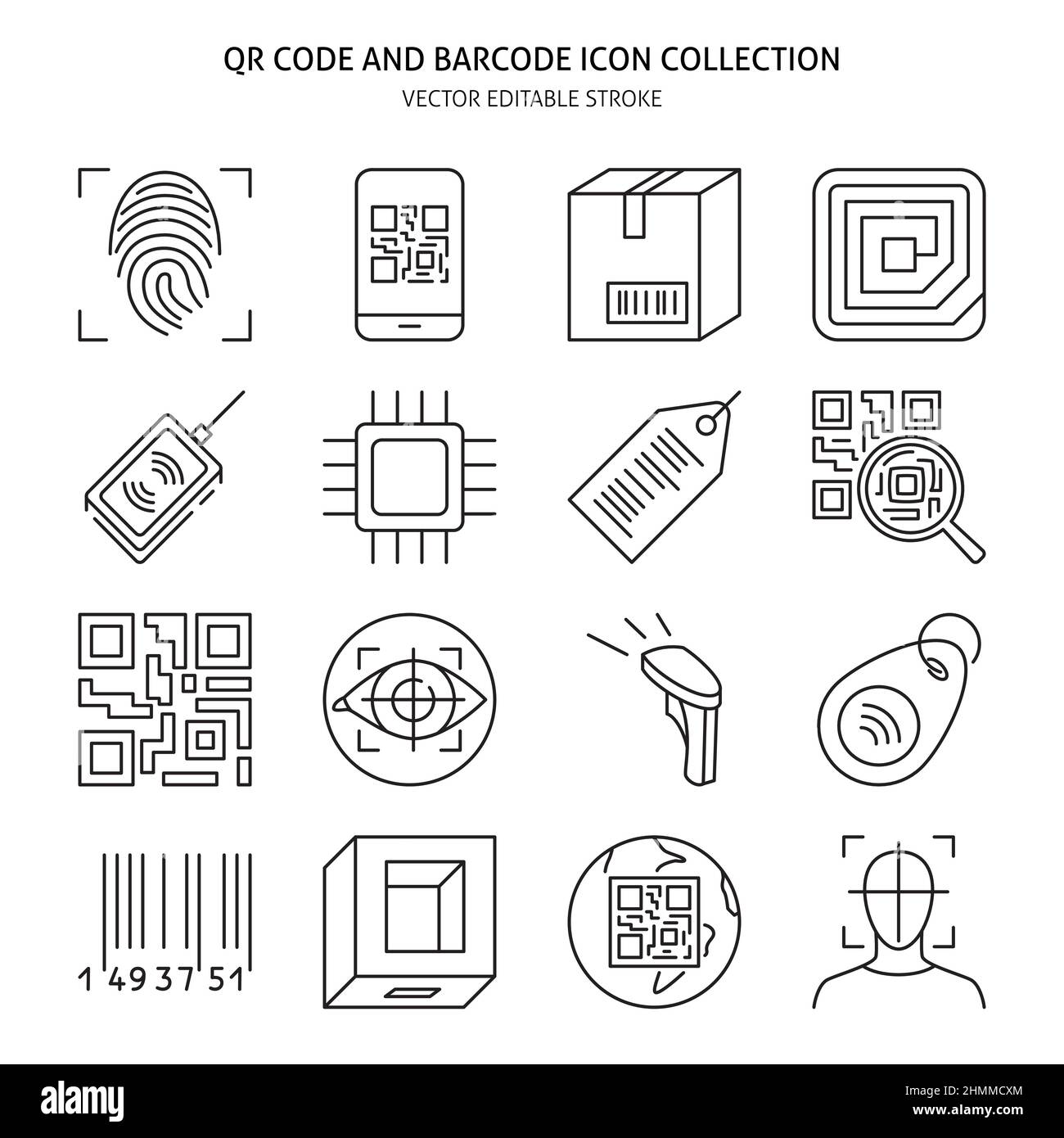 Qr code and barcode icon set in thin line style. Qrcodes and ...
