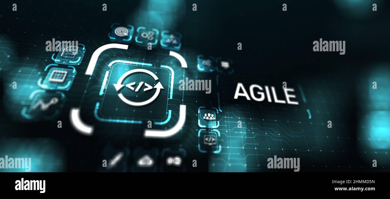 Agile development methodology concept on virtual screen. Technology ...