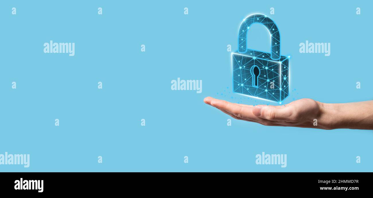 Cyber security network. Padlock icon and internet technology networking ...