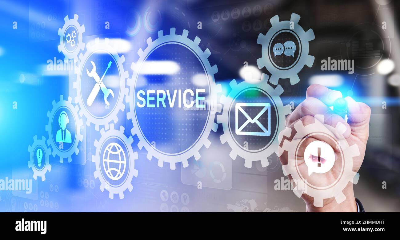 Service support customer help call center Business technology button on ...