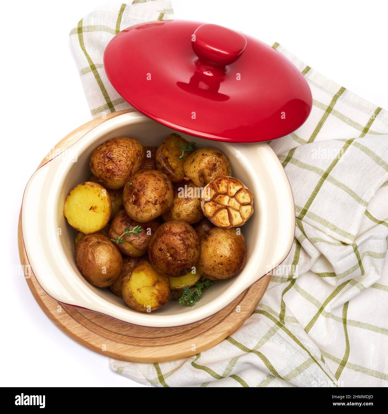 Baked potato in a clay pot isolated on white background Stock Photo - Alamy