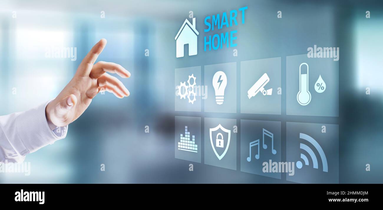 Smart home control panel on virtual screen. Internet of things, IOT ...