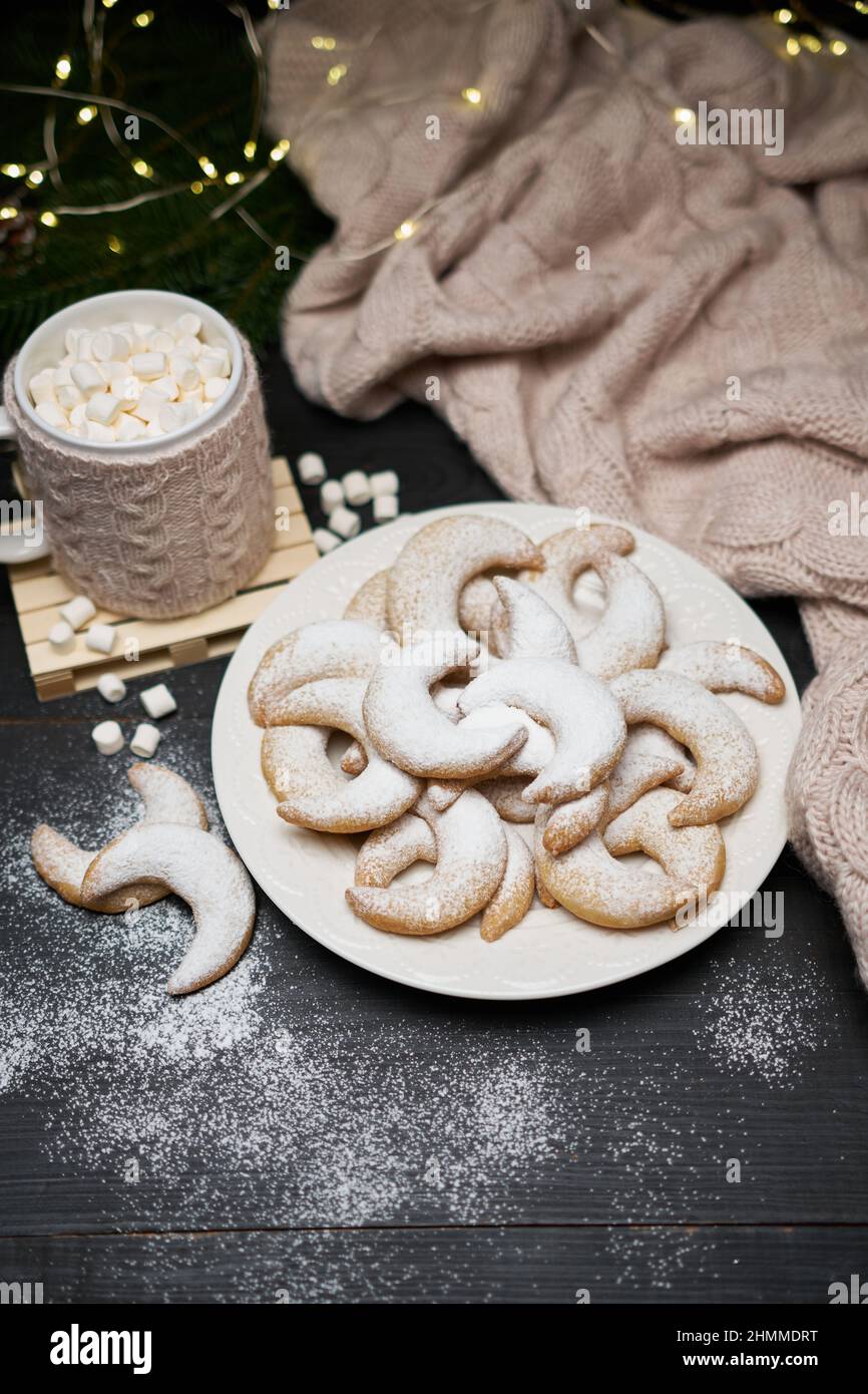 Plate of Traditional German or Austrian Vanillekipferl vanilla kipferl ...