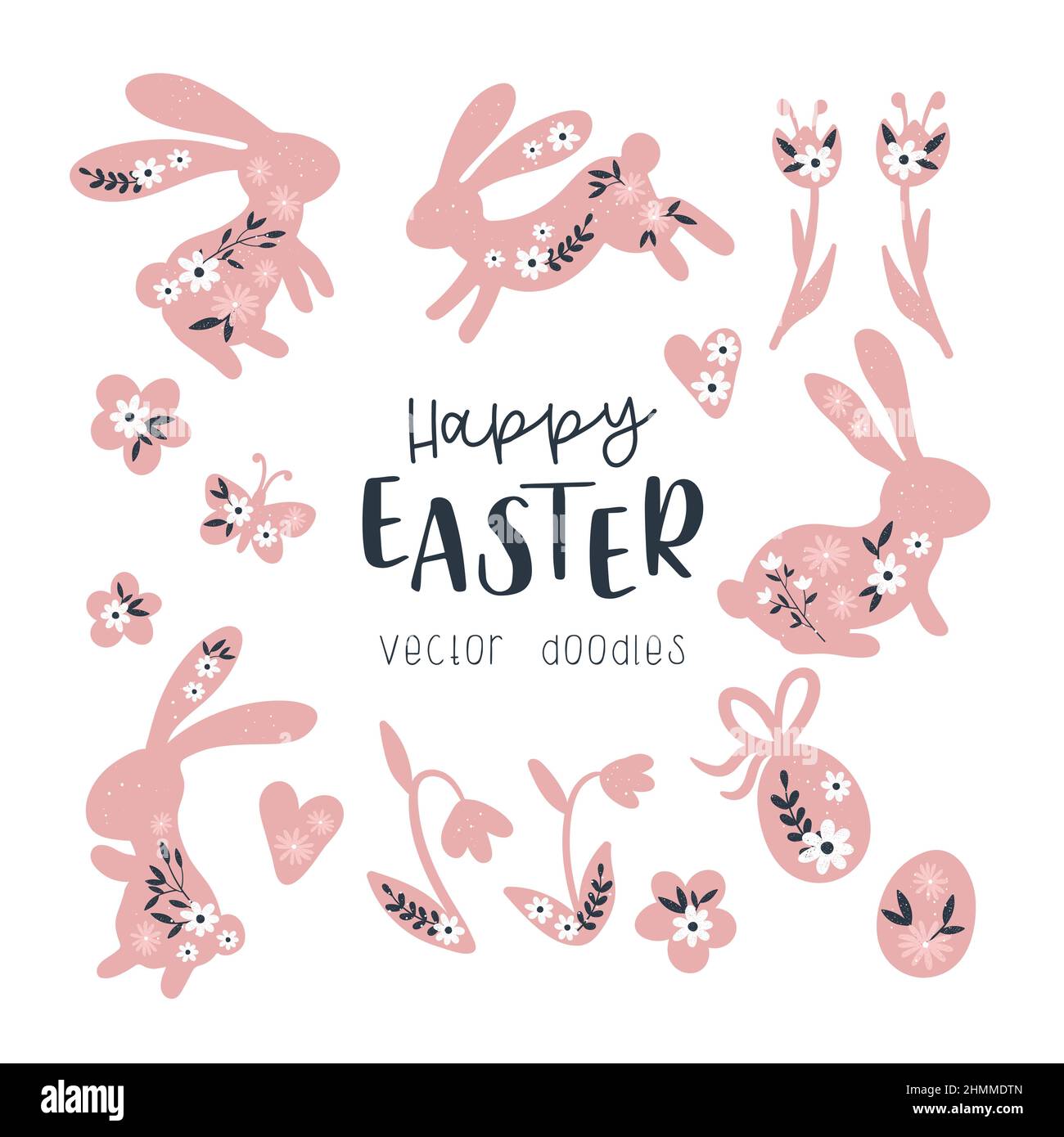 Collection of lovely hand drawn easter doodles, cute hand drawn bunnies ...