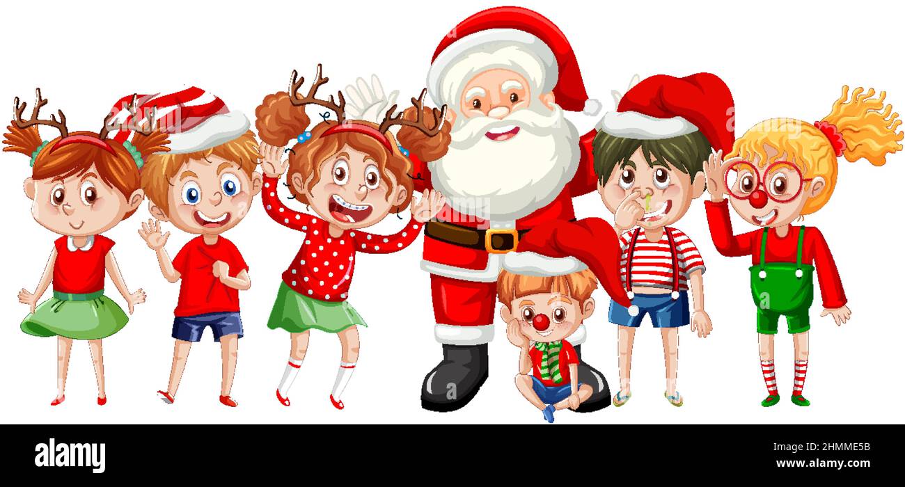 Santa Claus with children on white background illustration Stock Vector ...